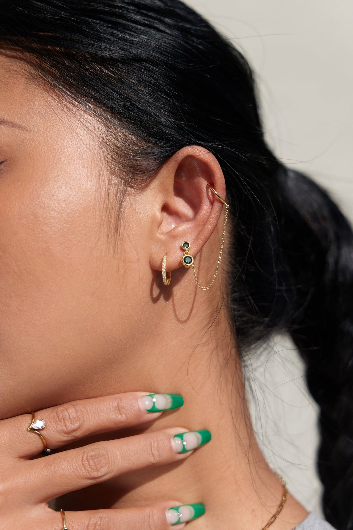 Green Dangle Sterling Earrings in Gold | Flaire & Co.