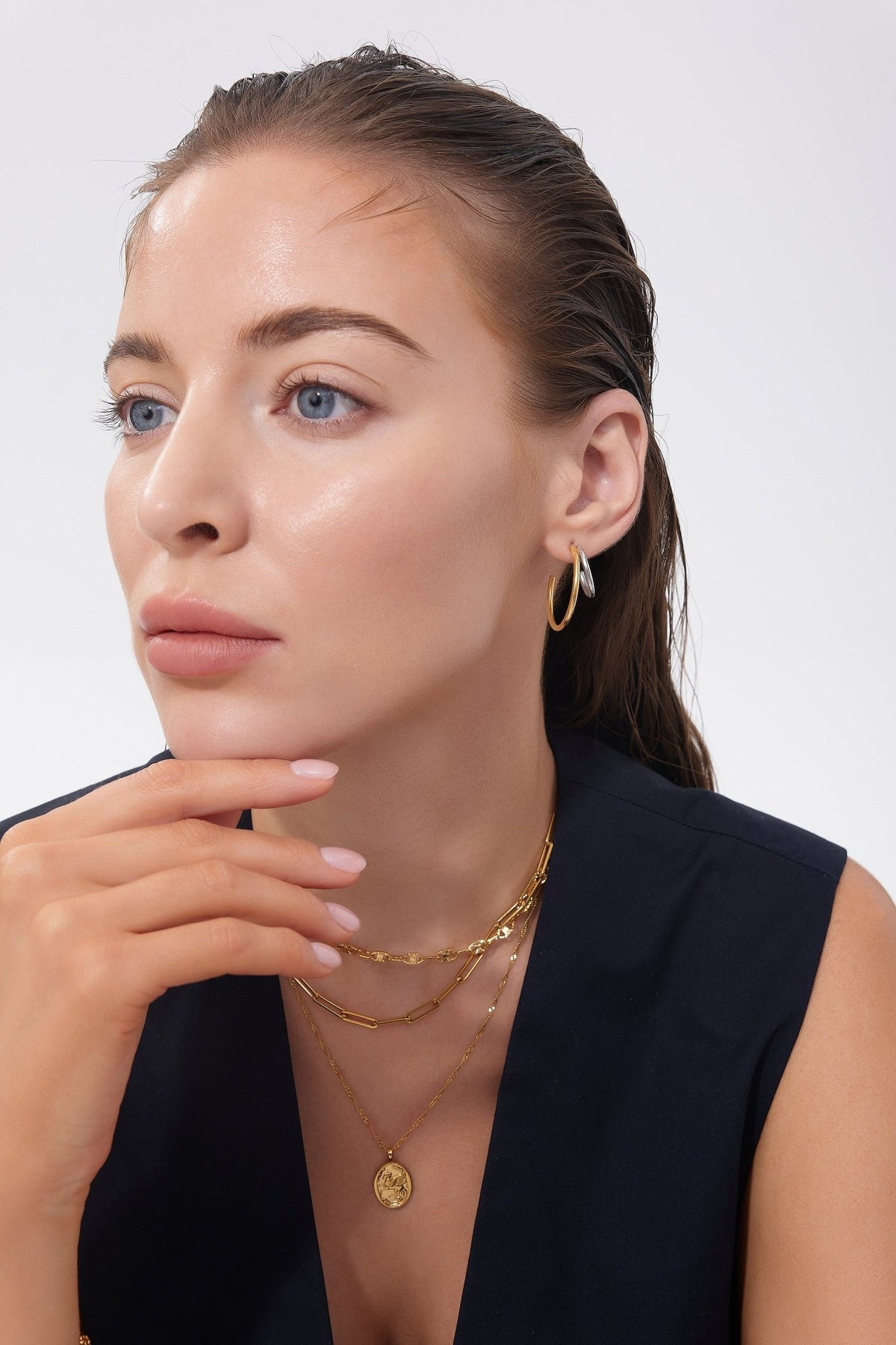 Two Tone Big Hoops (Greek Inspired Collection) | Flaire & Co.